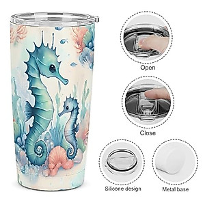KIOWEIR Cute Seahorse Stainless Steel Tumbler 20oz With Lid And Straw, Insulated Tumblers Coffee Cup, Travel Mug for Ice Drink & Hot Beverage for Women Men Boys Girls