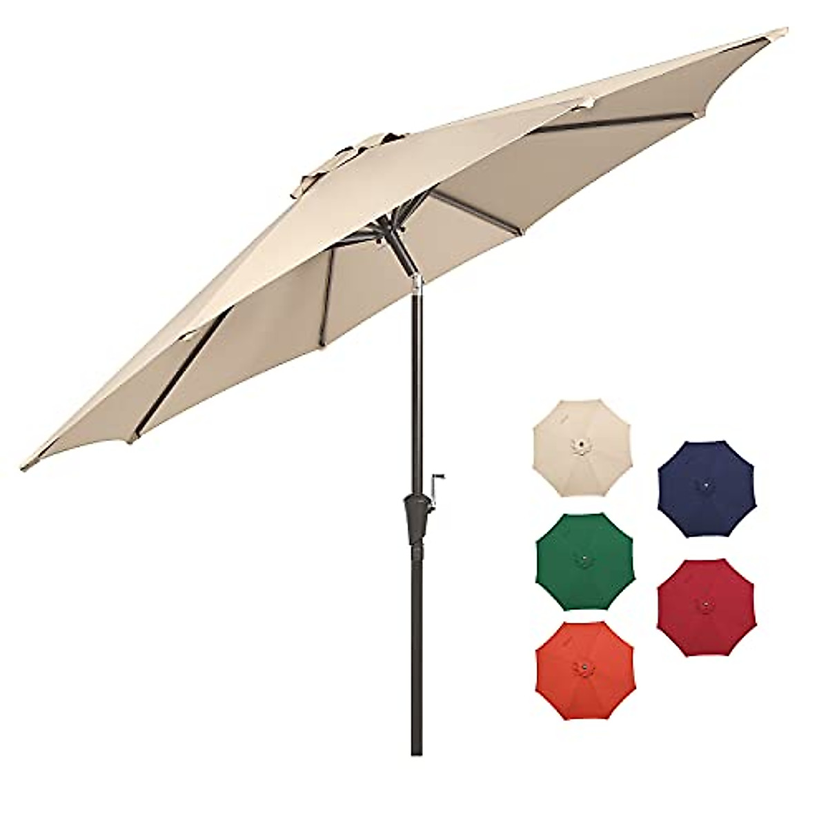 Hepoe 9' Patio Umbrella Outdoor Market Umbrellas with 8 Sturdy Ribs Push Button Tilt and Crank for Yard Garden Umbrellas (9 ft, Beige)