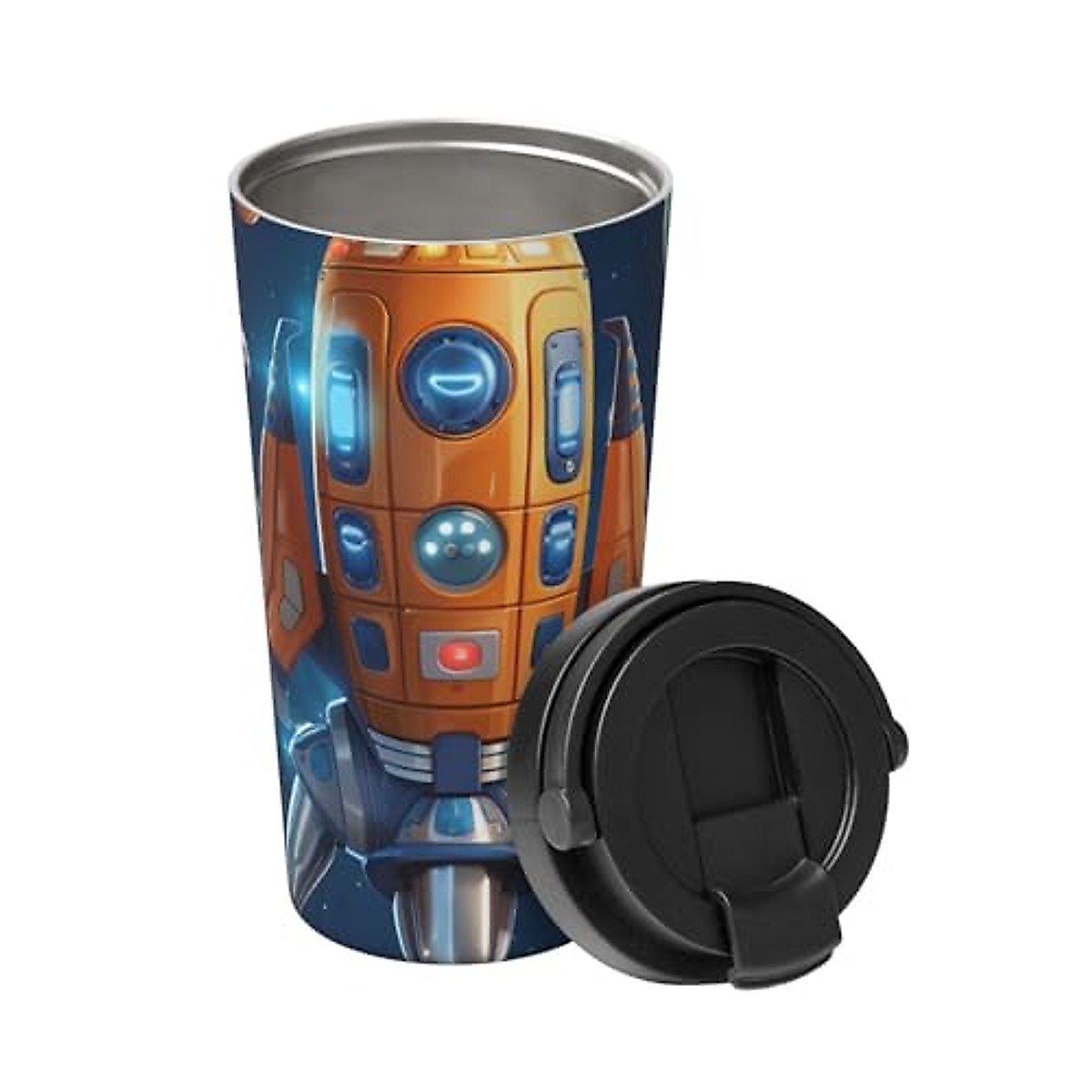 GTKSYNVE Reusable Coffee Mug with Lid and Handle, Cartoon Spaceship Rocket Tumbler for Hot & Cold Drinks 16oz Stainless Steel Insulated Coffee Tumblers Double Wall Vacuum Thermal Cup