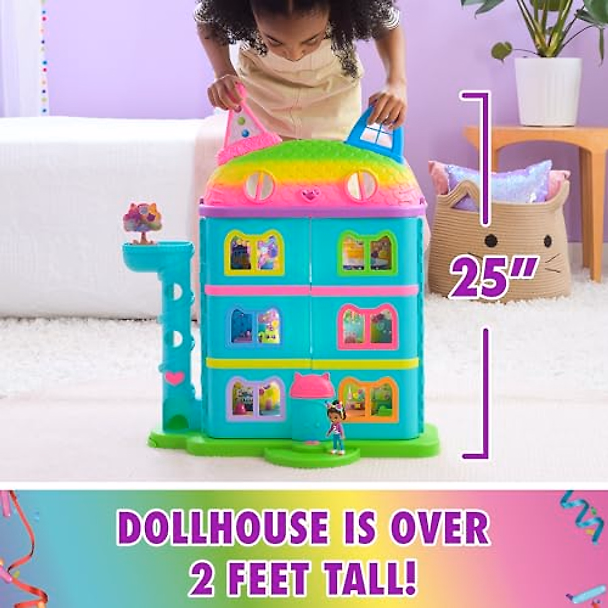 Gabby’s Dollhouse, Cakey’s Fruit Smoothie Balcony Playset, 8-Pcs with Toy Figures, Dollhouse Accessories & Sensory Play, Kids Toys for Girls & Boys 3+