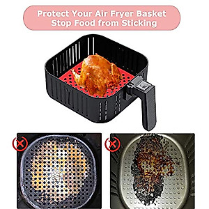 3 PCS Reusable Air Fryer Liners,Square Air Fryer Silicone Liners for Air Fryer Basket,Non-Stick Air Fryer Accessories Basket Mats Replacement for Parchment Paper, BPA Free. (Black Red Green, 8.5 in)