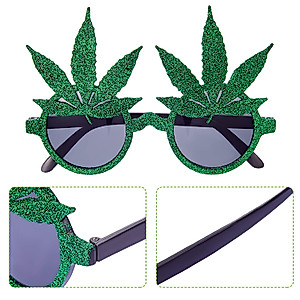 5 Pairs Marijuana Glasses Glittered Weed Glasses Pot Leaf Round Lens Sunglasses for Halloween Costume Green