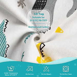 ZIGJOY Shark-Fin Transition Swaddle - Baby Wearable Blanket with 2-Way Zipper Self-Soothing Sleep Sack Knitted and Cotton for All Seasons, 1.0 TOG, Dinosaur, 6-9 Months