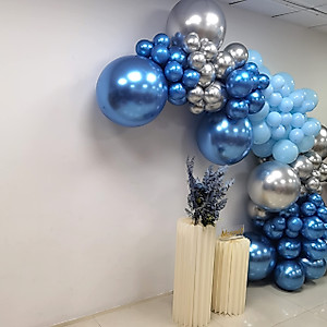 MOXMAY Silver Blue Balloon Garland 127 Pcs 18In 12In 10In 5In Confetti Latex Balloons Arch Kit for Baby Shower Bridal Shower Birthday Party Decors (Silver Blue)