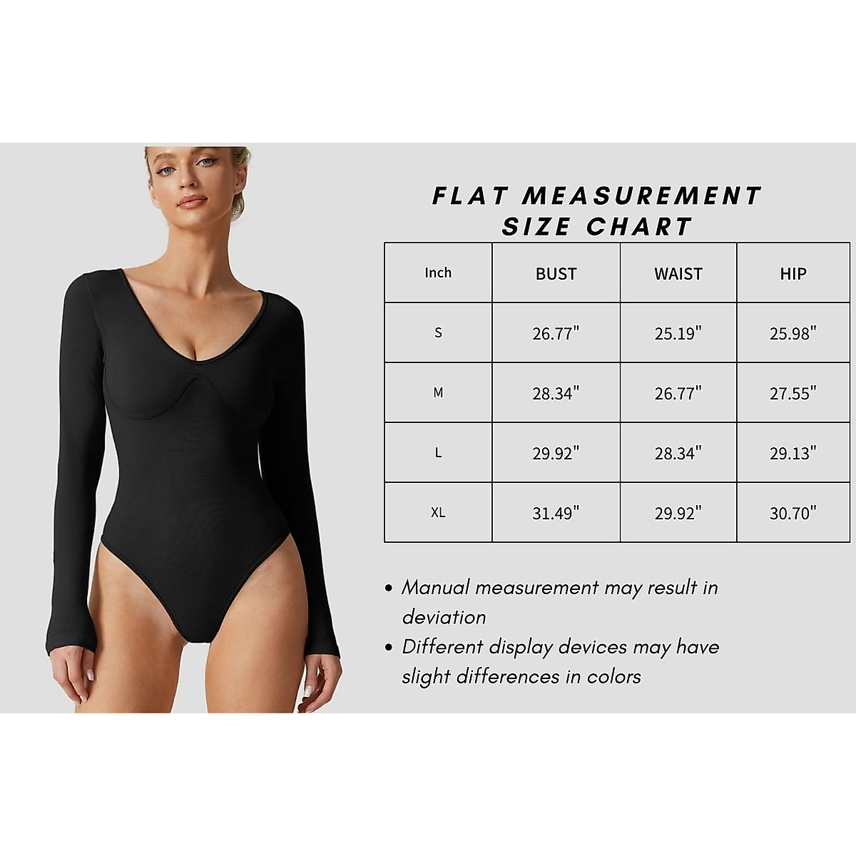 QINSEN Women's High Waist Seamless Slimming Fit Shirt Long Sleeve V Neck Bodysuit Top Black S
