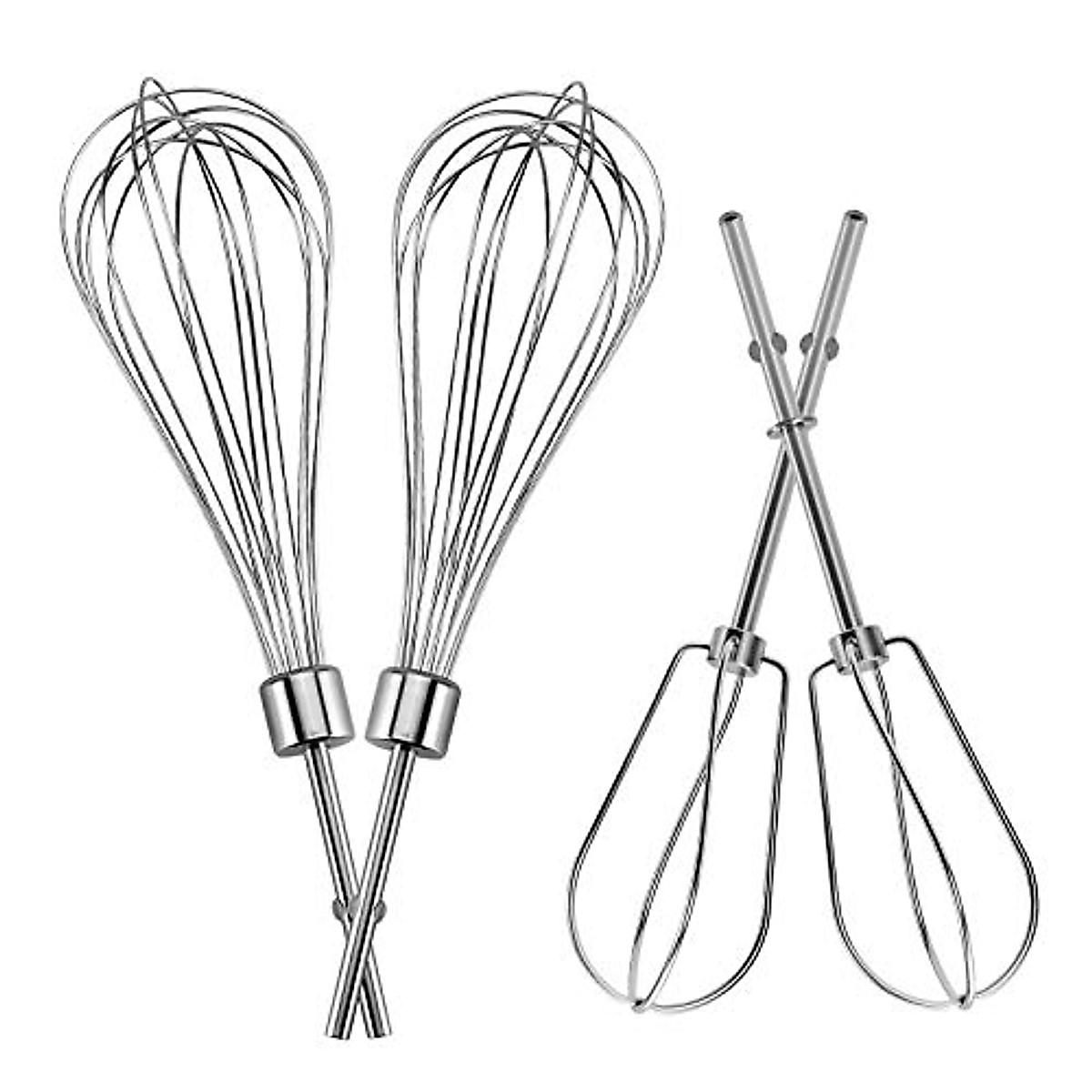 Fetechmate KHM2B W10490648 Hand Mixer Turbo Beaters (2 Pack) & KHMPW Stainless Steel Pro Whisk(2 Pack)-Replace AP5644233, PS4082859, KHM2B, KHM512BM