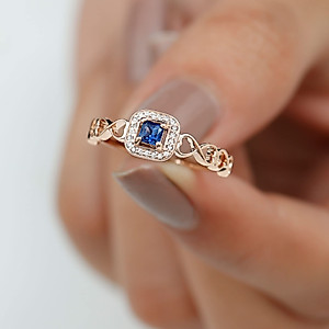 Certified Lab Grown Blue Sapphire Infinity Heart Ring with Diamond | AAAA Quality, 14K Rose Gold, Size:US 6.50
