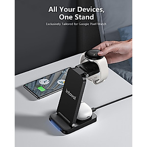 Intoval 3-in-1 Pixel Watch 1 Charger, Portable Wireless Charging Station for Google Pixel Watch 1, Pixel 8/8 Pro, Folding Charging Stand for Google Pixel Watch 1 gen (G3, Black)