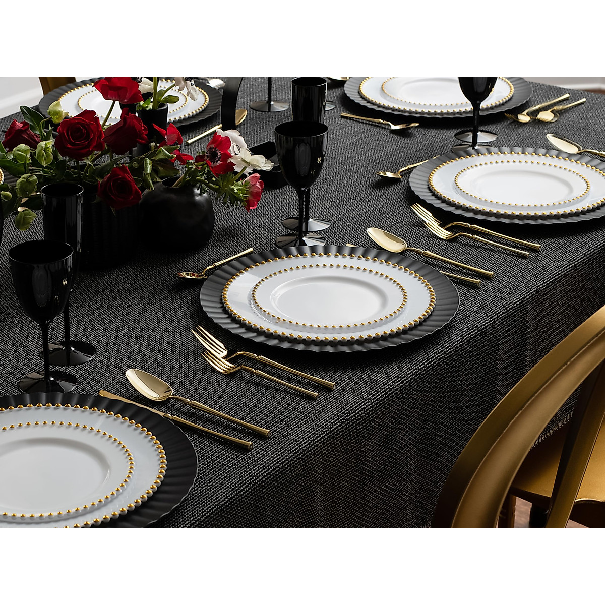 Posh Setting 7oz, Black Plastic Wine Glasses Hard Plastic Disposable Stemware, Drinking Cups with stem for Toasting, Weddings parties Plastic Wine cups for Home [8 Pack]