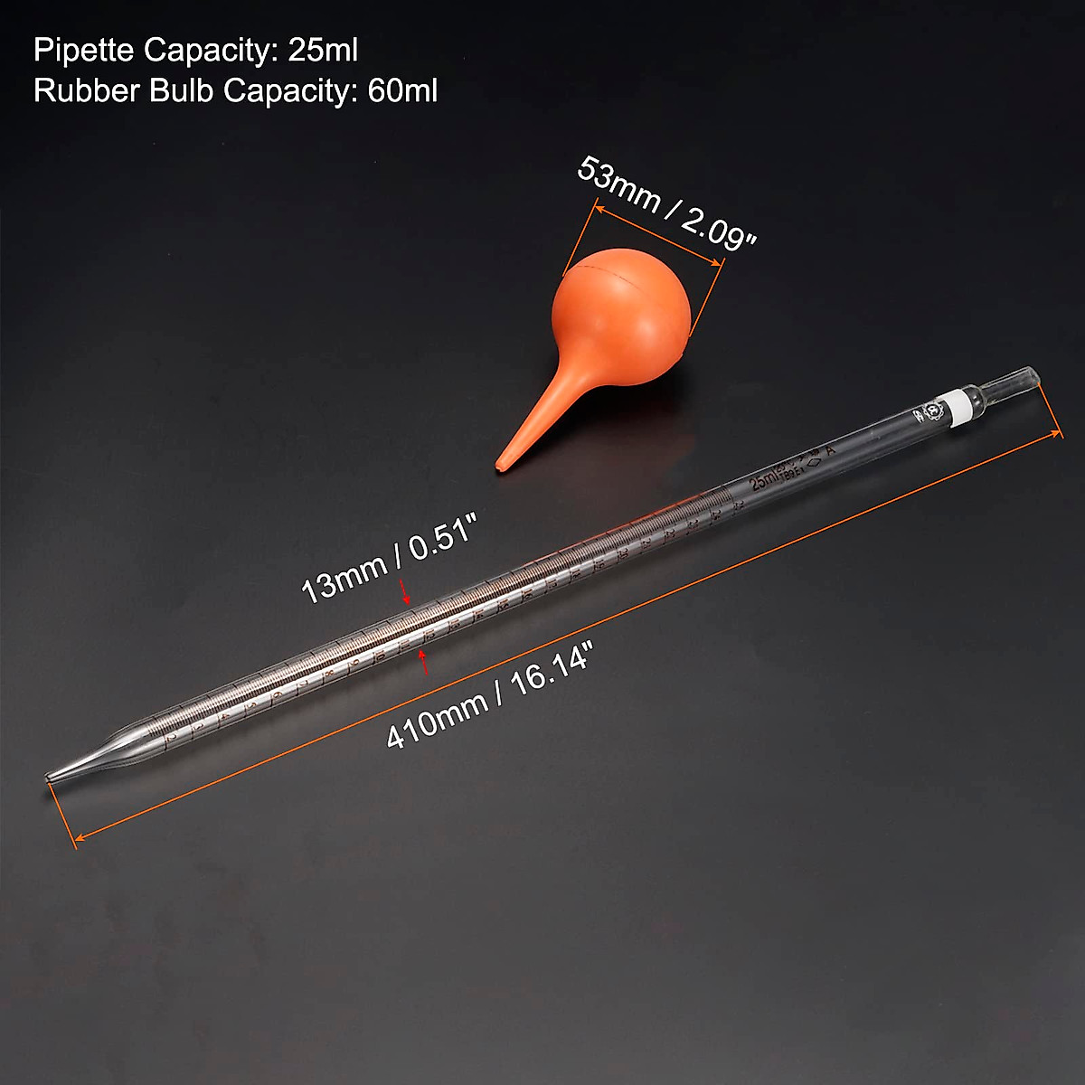 PATIKIL Graduated Dropper Pipettes Kit, 25ml Borosilicate Glass Pipette with Rubber Squeeze Bulb for Transfer Liquid for Lab, Chemistry, Clear