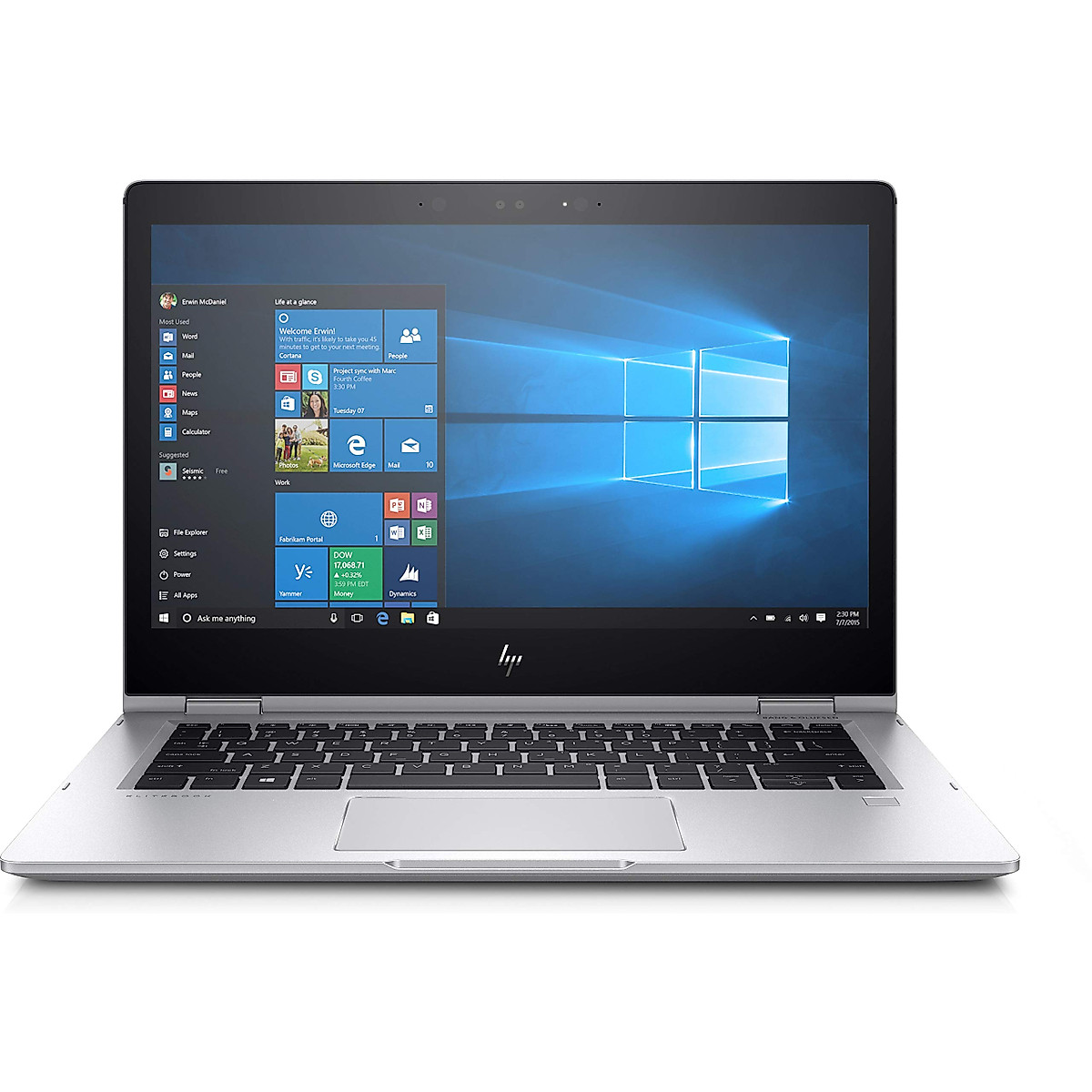 HP 2QU70UT#ABA Elitebook X360 1030 G2 13.3" Flip Design Notebook, Windows, Intel Core I7 2.7 Ghz, 8 GB Ram, 512 GB SSD, Silver