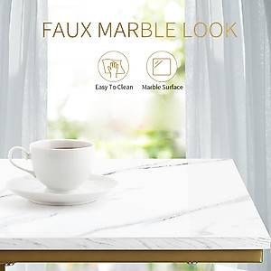 Possile C Shaped End Table Set of 2, Small Side Table for Sofa and Bed, Couch Tables That Slide Under, Snack Side Table for Living Room, Bedroom, White Faux Marble and Gold