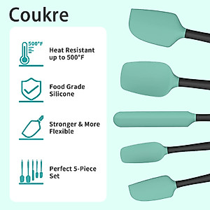 Silicone Spatula Set of 5,High Temperature Resistant, Food Grade Silicone, Dishwasher Safe, for Baking, Cooking (Aqua Green)