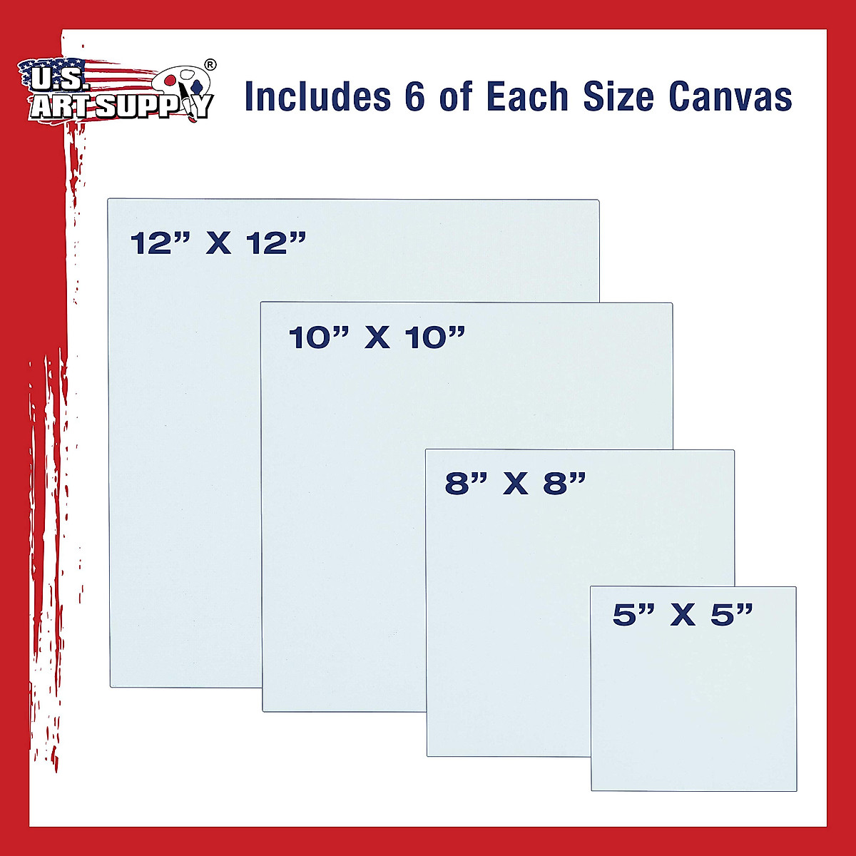 U.S. Art Supply Multi-Pack 6-Ea of 5 x 5, 8 x 8, 10 x 10, 12 x 12 inch. Professional Quality Square Artist Canvas Panel Board Assortment Pack (24 Total Panel Boards)