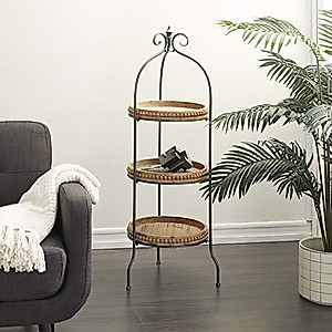 Deco 79 Metal Arched Beaded 3 Shelves Shelving Unit with Scroll Top, 17" x 17" x 51", Brown