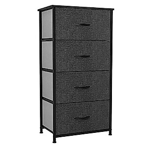 YITAHOME Storage Tower with 4 Drawers & Wooden Top (Black Grey) & Storage Dresser, Wide 5 Drawers, Black Grey