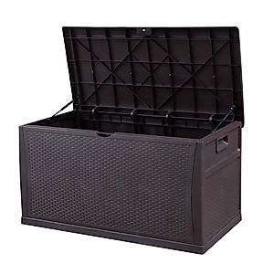 SUNVIVI OUTDOOR Outdoor Storage Box, Large Deck Box, Patio Storage Container Box, Resin Outdoor Box for Patio 120 Gallon (Brown)
