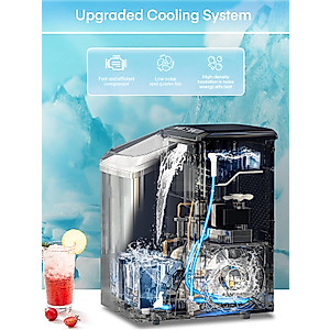 Nugget Ice Maker Countertop, 55lbs/24H Tooth-Friendly Soft Chewable Pebble Ice Machine, Self-Cleaning with Drainpipe, Crushed Pellet Ice Makers for Home Kitchen Party, Stainless Steel