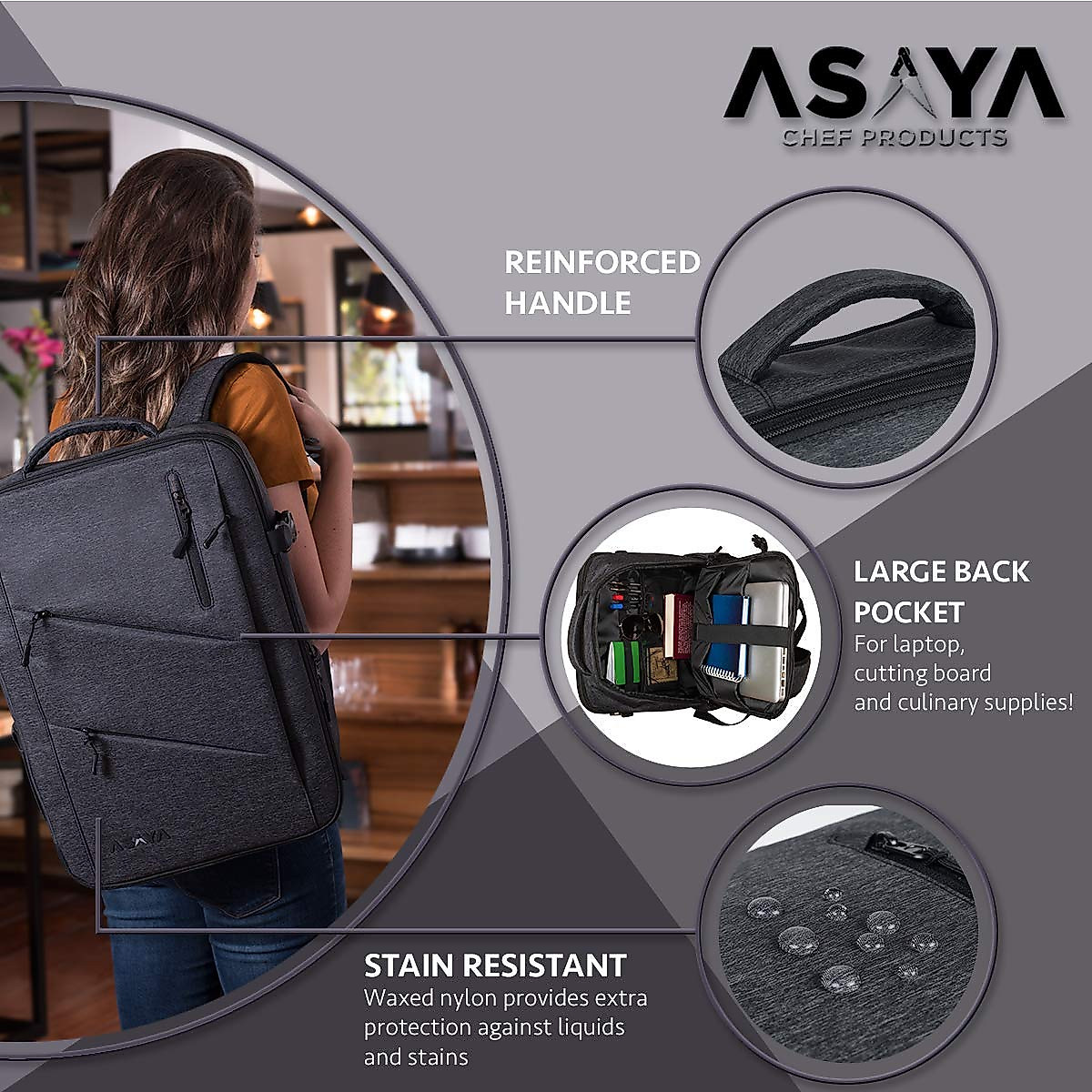 Asaya Chef Knife Backpack with 20 Pocket Knife Roll Bag - Over 30 Pockets for Knives and Kitchen Utensils - Stain Resistant Waxed Nylon - Padded for Extra Protection - Knives Not Included