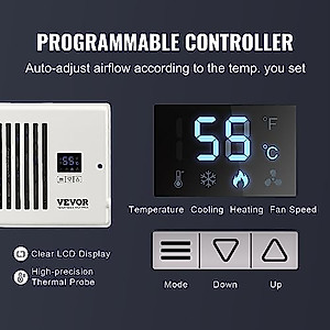 VEVOR Register Booster Fan, Quiet Vent Booster Fan Fits 4” x 12” Register Holes, with Remote Control and Thermostat Control, Adjustable Speed for Heating Cooling Smart Vent, White