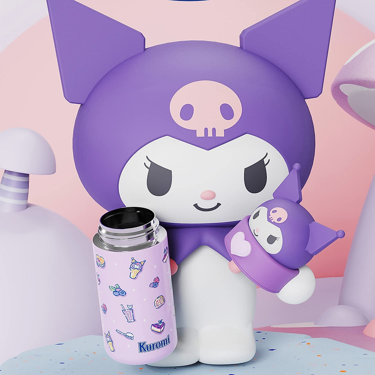 360ML/12.2oz Kawaii Water Bottle, Kuromi Thermos Water Bottle, Cute Insulated Water Bottle, Stainless Steel Water Cup for Hiking, Camping, Traveling, Office, School, Car, Girls