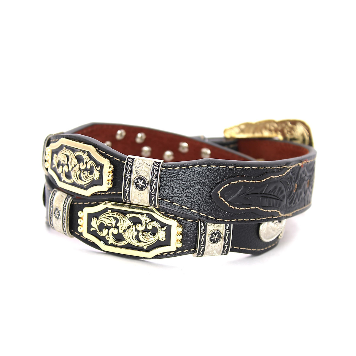 West Star Texas Mens Women Western Cowboy Thick Leather Belt Longhorn Horse Rooster Cowboy Prayer Sheriff Star Emblem 111E Rooster BK Floral L