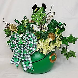 Happy St. Patrick's Day Glitter Lucky Shamrock Checkered Plaid Wired Edge Ribbon Green Clover Fabric Ribbon Ornaments for St. Patrick Decorations Gift Wrapping Party Decorative 2.5"x10 Yard