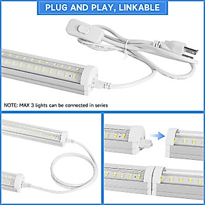 Phiwicsh 8FT LED Shop Light, U Shape 125W Integrated LED Tube Light, 6500K Clear White, 20000LM Super Bright LED Lighting, Flush Mount/Hanging Linkable LED Ceiling Lights for Garage, Plug&Play,6 Pack