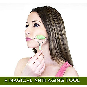 kimkoo Jade Roller and Gua Sha Set for Face-3 in 1 Kit with Facial Massager Tool,100% Real Natural Jade Stone Facial Roller Anti Aging,Face Beauty Set for Eye Anti-Wrinkle