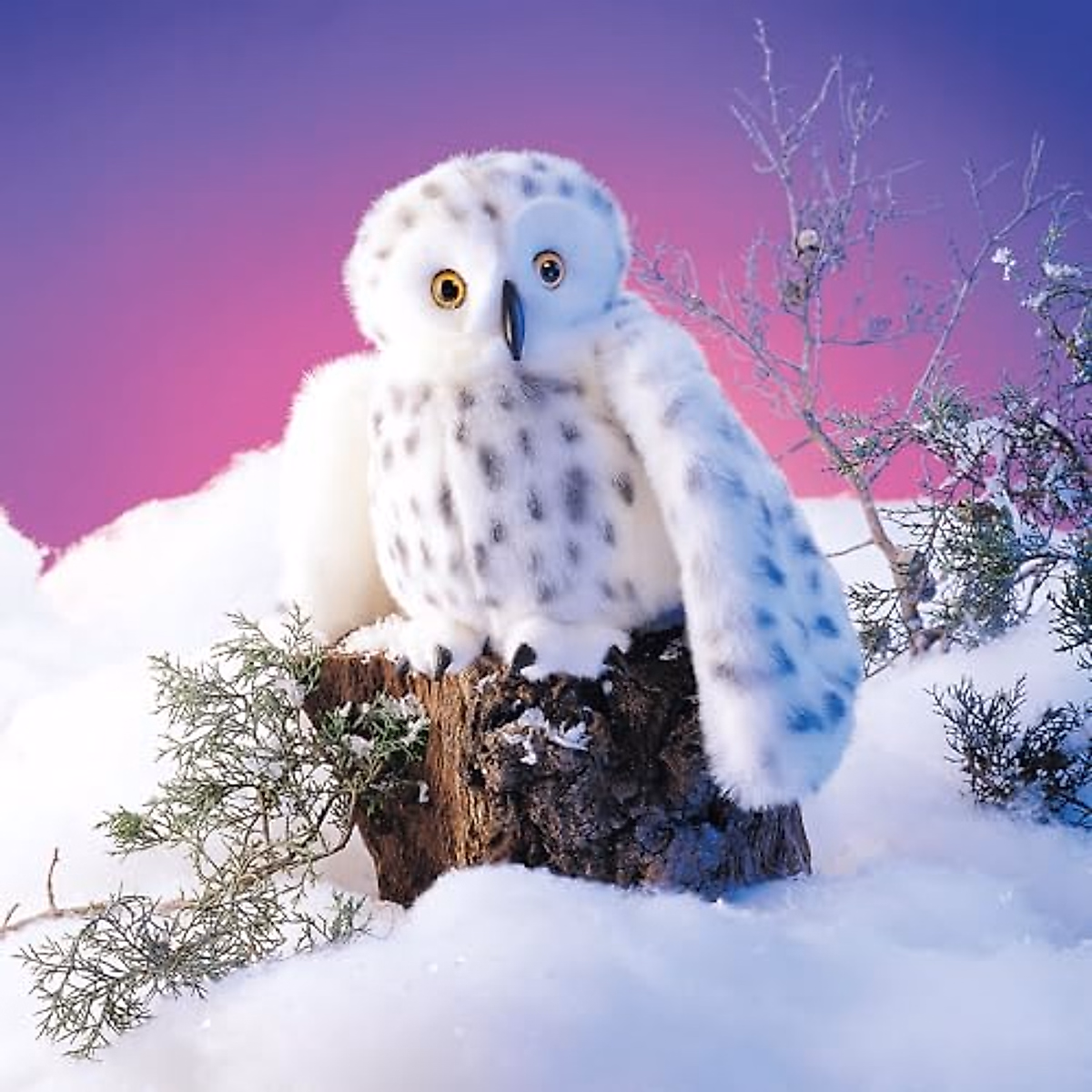 Folkmanis Snowy Owl Hand Puppet, Standard Packaging, White, Black