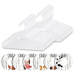 Minnebaby Plastic Baby Hangers 60 Pack, Ultra Thin No Slip Infant Nursery Clothes Hangers with 6 Pcs Cute Clothing Dividers for Boys & Girls Closet Organizer, White Kids Hangers