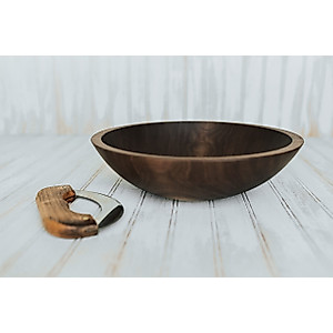 Holland Bowl Mill Walnut Wood Chopping Bowl Set - 12 Inch Walnut Bowl & Mezzaluna (Ulu) Knife