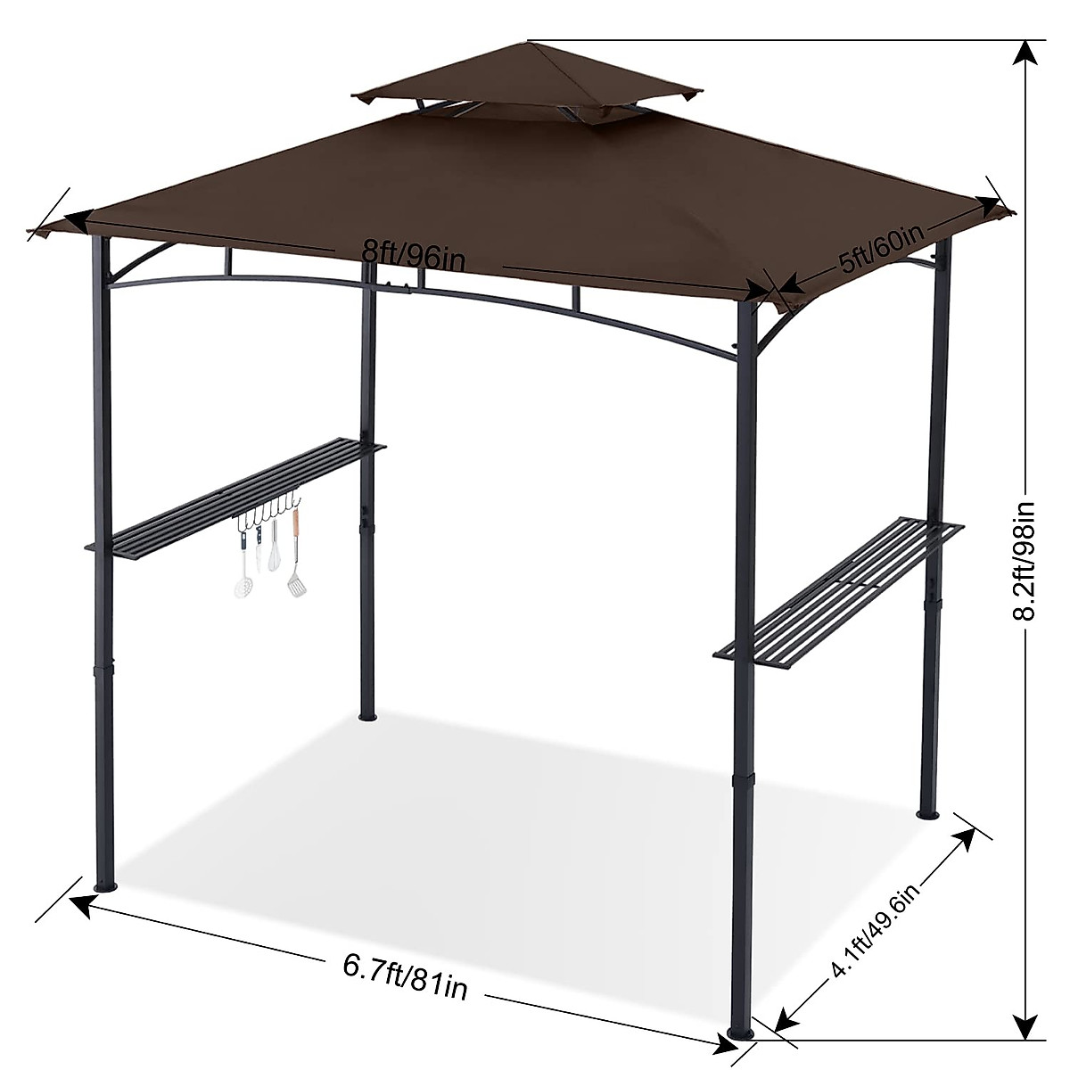 ABCCANOPY 8'x 5' Grill Gazebo Shelter, Outdoor BBQ Gazebo Canopy with LED Light (Coffee)