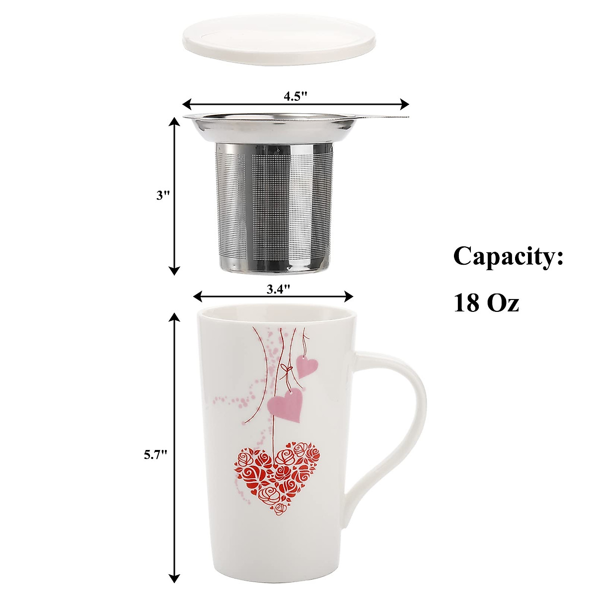 Okllen 2 Pack Ceramic Tea Cup with Filter and Lid, 18 Oz Large Ceramic Tea Mug Tea Infuser, Tea Brewing Diffuser Strainer Cup for for Loose Tea, Travel, Office and Home Use, Women Gifts