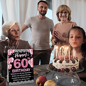60th Birthday Party Table Sign with Paper Holder, Rose Gold Birthday Standing Sign for Table Decoration, Happy Birthday Table Decor for Women, Anniversary Celebration Favor Supplies(1 Set of), A11