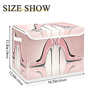 Kigai High Heel Shoes Storage Basket with Lid Collapsible Storage Bin Fabric Box Closet Organizer for Home Bedroom Office 1 Pack