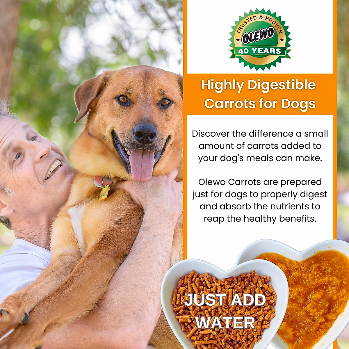 Olewo Original Carrots for Dogs – Fiber for Perfect Poop, Dehydrated Dog Food Toppers for Picky Eaters, Natural Skin & Coat Support, Multivitamin, Probiotics for Digestive & Gut Health, 1 lb
