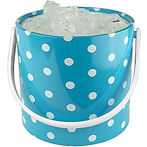 Hand Made In USA Turquoise & White Double Walled 3-Quart Insulated Ice Bucket With Ice Tongs (Polka Dot Collection)