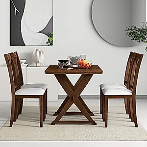 Harper & Bright Designs 5 Piece Dining Table Set, Wood Rectangular Dining Table and 4 Upholstered Chairs, Mid-Century Kitchen Dining Room Table Chairs Set for 4 Persons (Antique Brown)