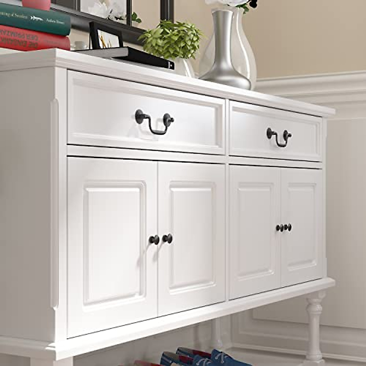 ECACAD Modern Sideboard Buffet Storage Cabinet with Drawers, Shelves & Carved Legs, Entryway Console Cabinet for Kitchen, Living Room, White (47.2”L x 15.7”W x 31.9”H)