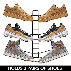 mDesign Modern Metal Shoe Organizer Display & Storage Shelf Rack - Adjustable Shelves Hang & Store Kicks, Running, Basketball, Tennis Shoes - 3 Tier, Each Wall Mount Unit Holds 6 Shoes, 2 Pack, Black