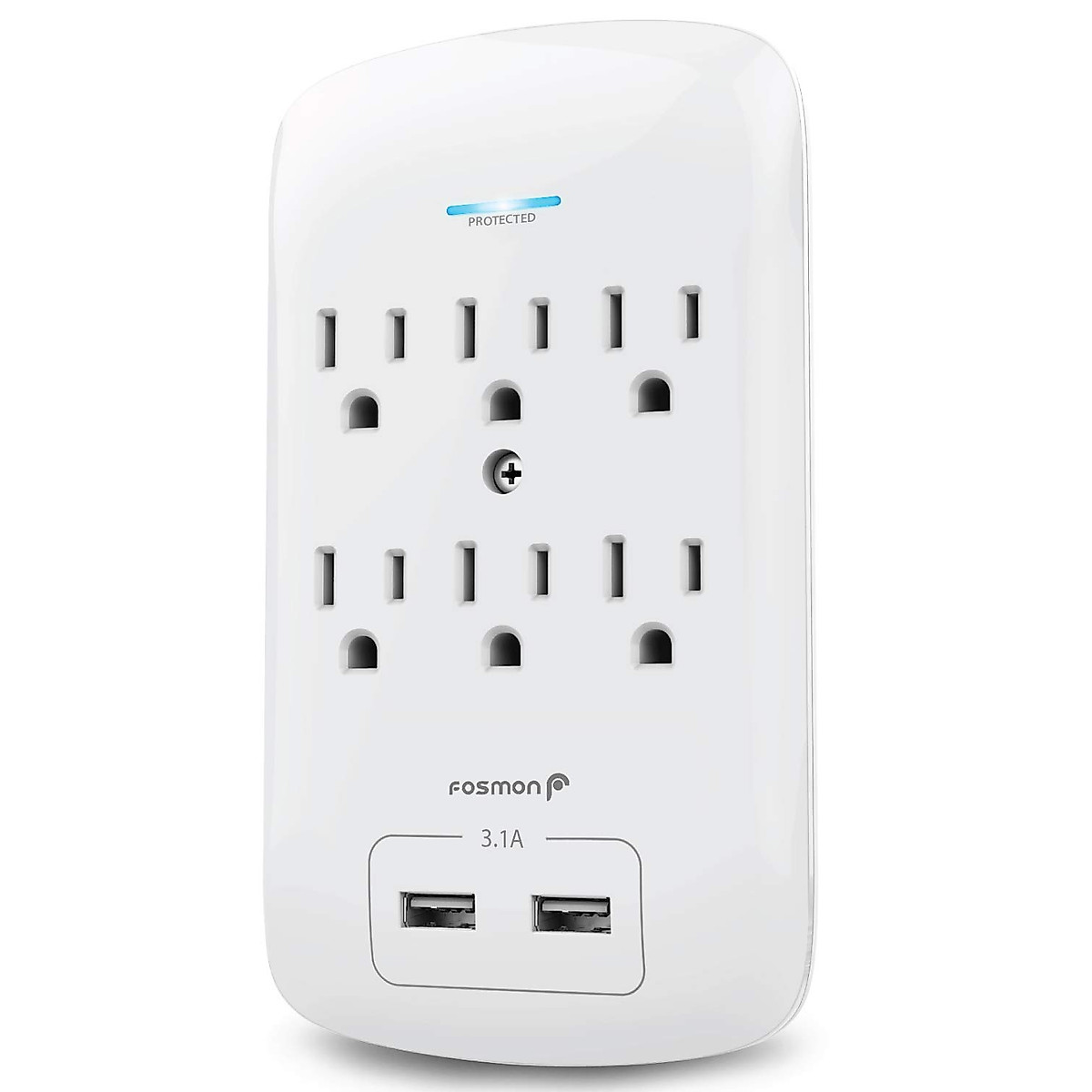 Fosmon 6 Outlet Surge Protector 1200 Joules with 2 USB Ports Charger (3.1A), Multi Plug Outlet Extender 1875 Watt, 3-Prong Grounded Wall Tap Adapter