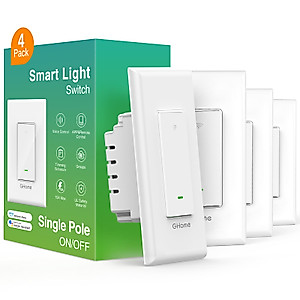 GHome Smart Switch,Smart Wi-Fi Light Switch for Lights Works with Alexa and Google Home 2.4Ghz, Single-Pole,Neutral Wire Required,UL Certified,Voice Control (4 Pack)