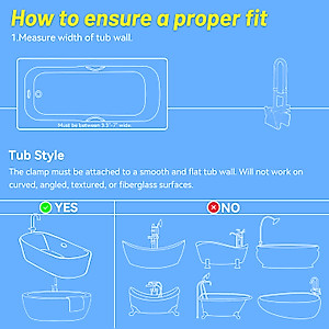 Icedeer Adjustable Bathtub Grab Bars for Seniors, Tub Handle Grab Bar for Elderly Bath Support, Bathtub Safety Rail, White