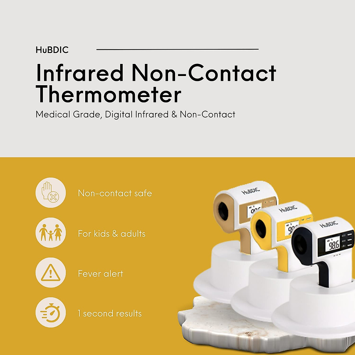 Medical Grade Infrared Non-Contact Forehead Thermometer, Digital Infrared Thermometer for Adults and Kids, Touchless Baby Thermometer, LCD Display and Memory Function (Yellow)