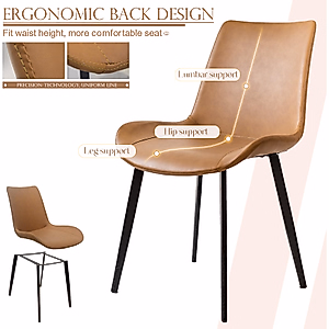 AmoUnico Dining Chairs, Modern PU Leather Dining Room Chair with Sturdy Metal Legs, Upholstered Seat Dinner Chairs Accent Side Chairs for Indoor Kitchen Living Room (Brown, Set of 4)