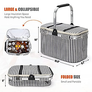 HappyPicnic Cooler Tote Bag 26L, Collapsible Picnic Basket Cooler with Aluminium Handle for Food, Shopping Grocery, Work or Outdoor Hiking Men Woman