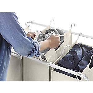 Whitmor Retro Triple 3 Removable Bags-White & Canvas Laundry Sorter, White/Canvas