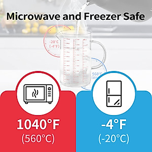 Luvan 34OZ/1000ML Glass Measuring Cup, 4 Cup Glass Measuring Cup With 3 Scales (Ml/Oz/Cup), High Borosilicate Glass Measuring Cup With Handle and V-Shaped Spout, Dishwasher/Freezer/Microwave Safe