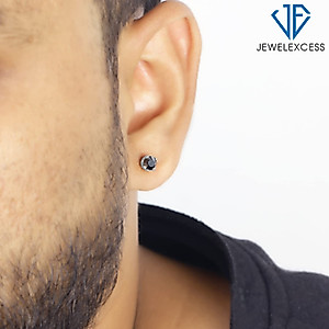 JEWELEXCESS 1/2 CTW Black Diamond Stud Earrings - Sterling Silver (.925) for Women - Round Cut Set with Push Backs
